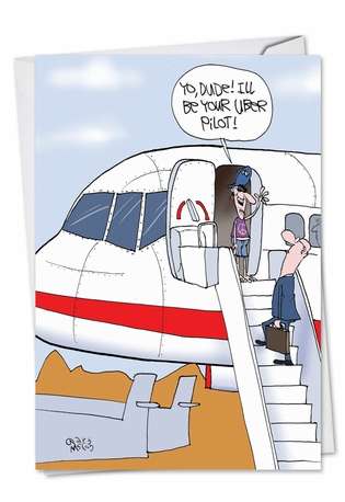 Uber Pilot Birthday Humor Paper Card - Nobleworks Cards