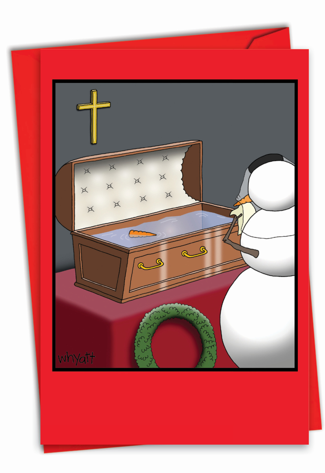 Snowman Coffin Cartoon Christmas Card By Tim Whyatt
