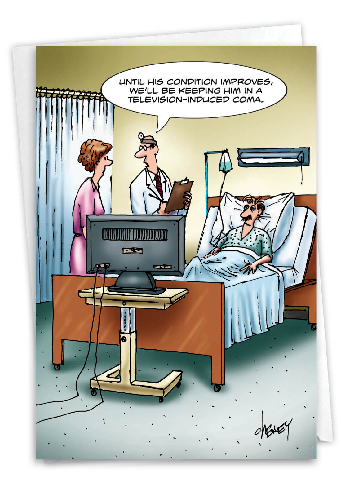Tv-Induced Coma Cartoons Get Well Paper Card Tom Cheney