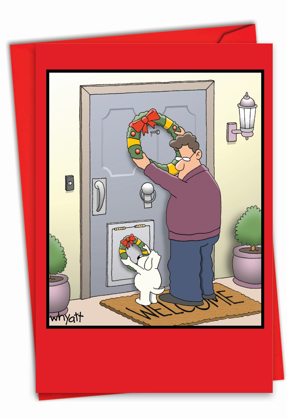 Dog Wreath Cartoons Christmas Card Tim Whyatt