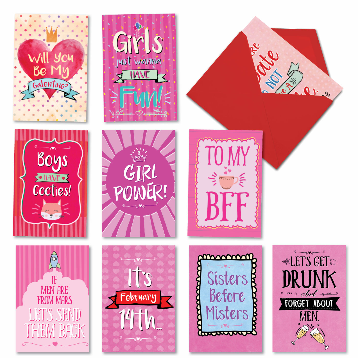 Be My Galentine: Funny Valentine's Day Assorted Set of 10 Cards