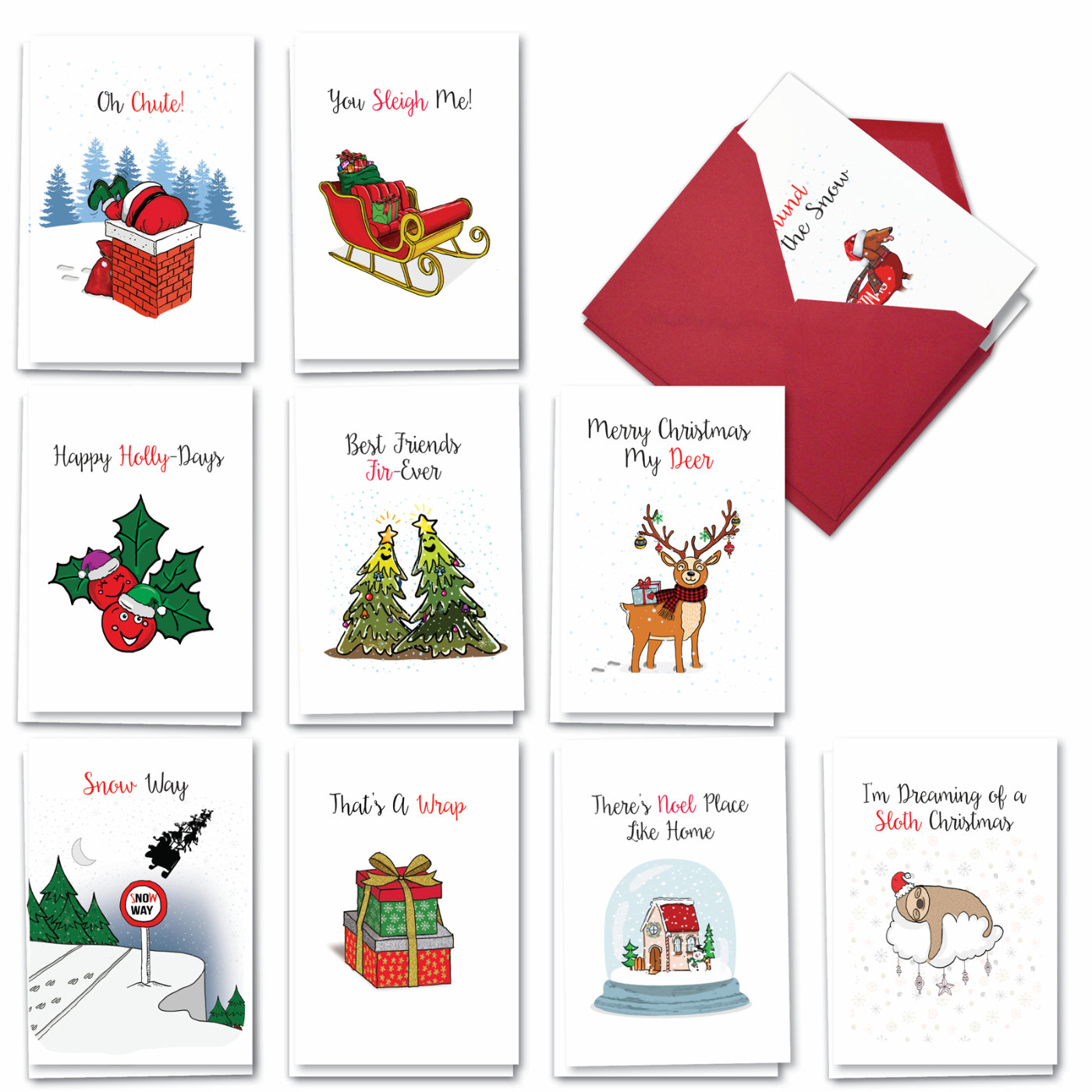 Punny Holidays: Stylish Merry Christmas Assorted Set of 20 Cards