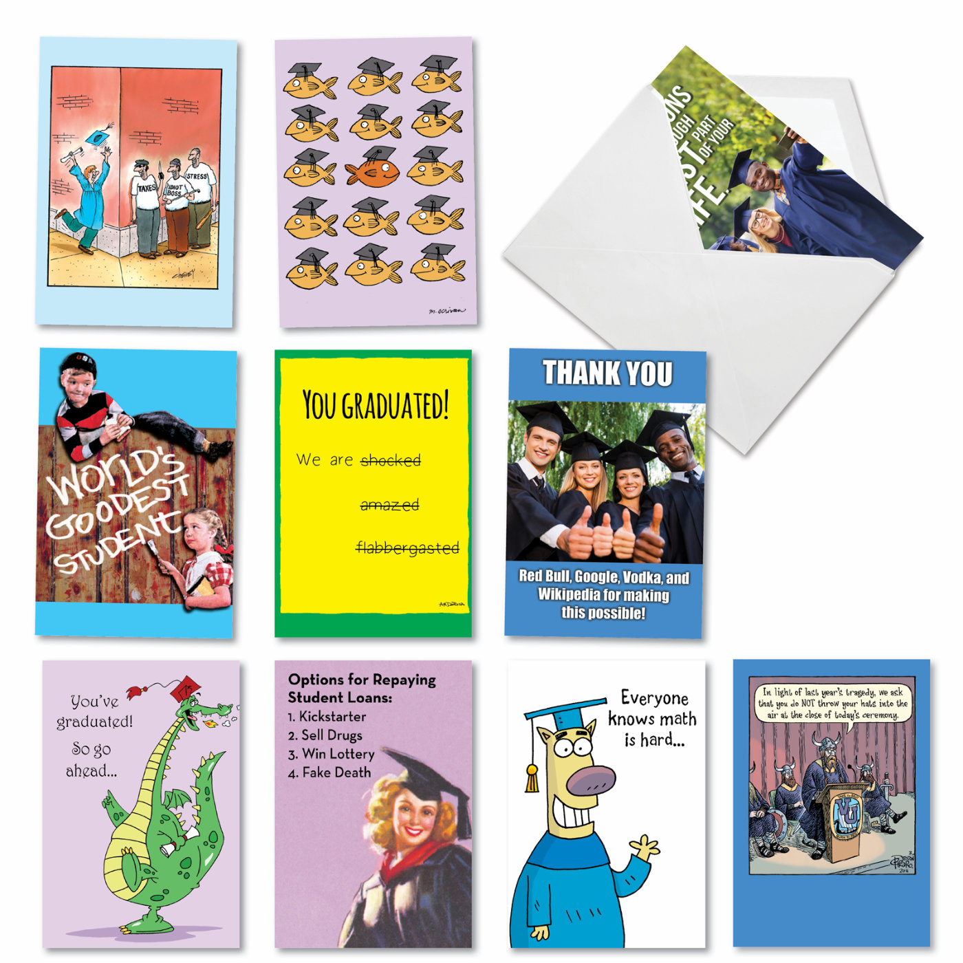 Grad Gags: Hilarious Graduation Mixed Set of 10 Cards