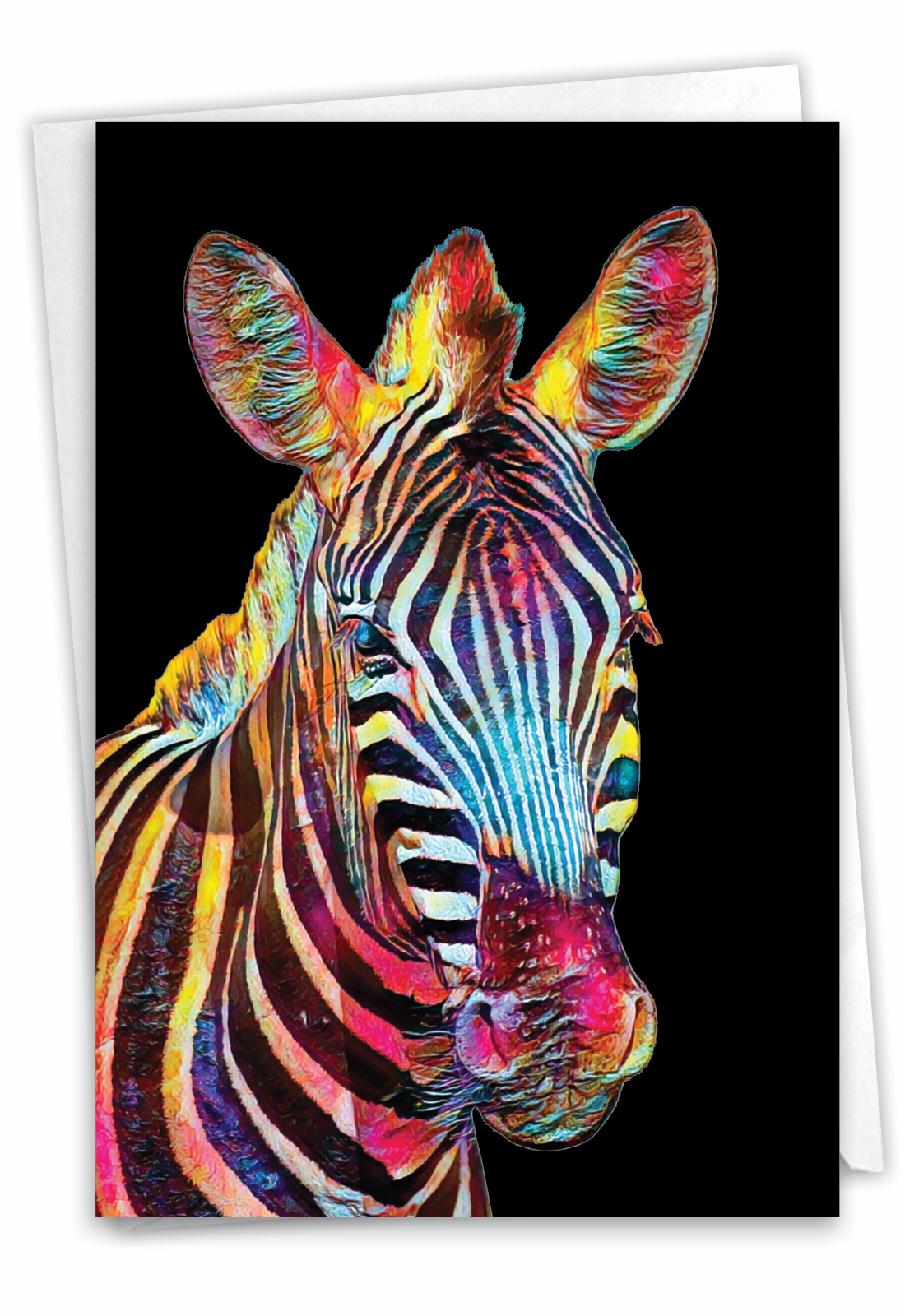 Rainbow Zebras - Head: Stylish Birthday Paper Card