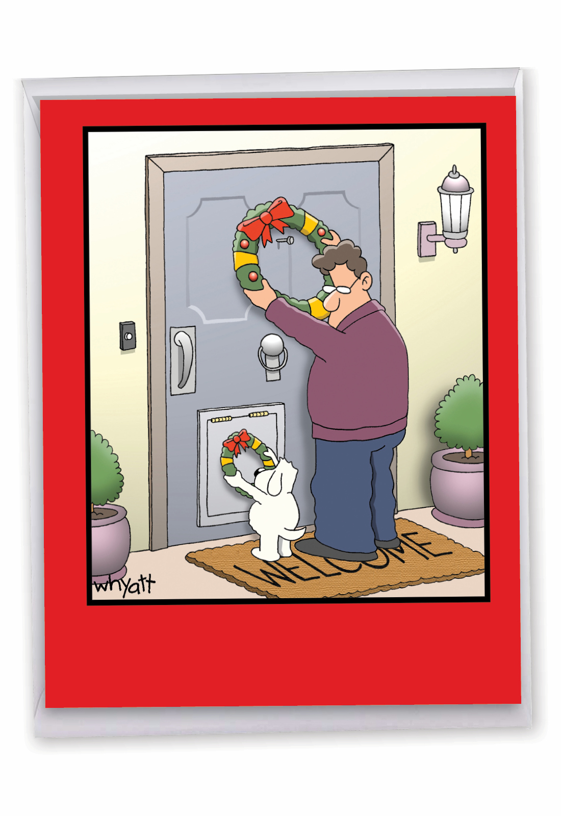 Dog Wreath Cartoons Christmas Greeting Card Tim Whyatt